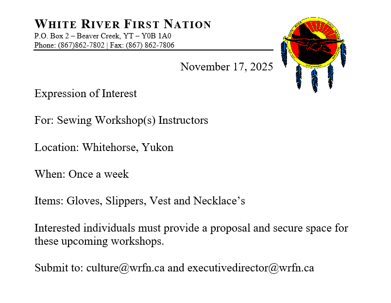 Seeking Sewing/Beading Instructors – White River First Nation